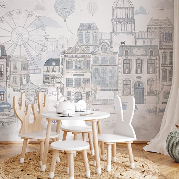 Tapeta LE PETIT PARIS - niebieska - Fototapeta Dla Dzieci W Kamienice ...